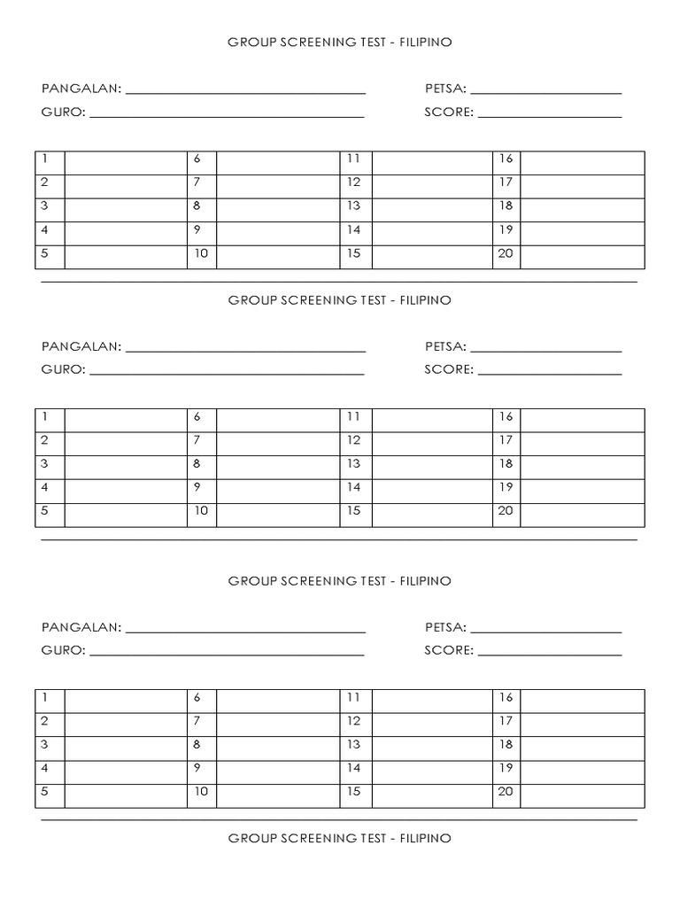 Group Screening Test - Answer Sheet
