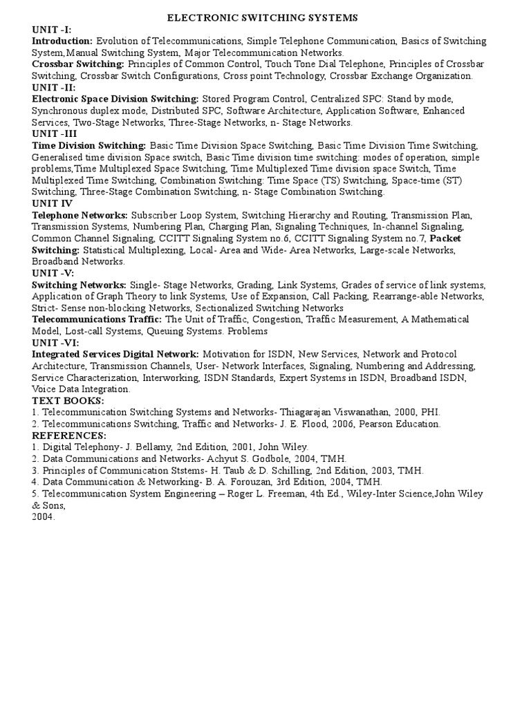 Ess Syllabus Pdf Telephone Exchange Telecommunication