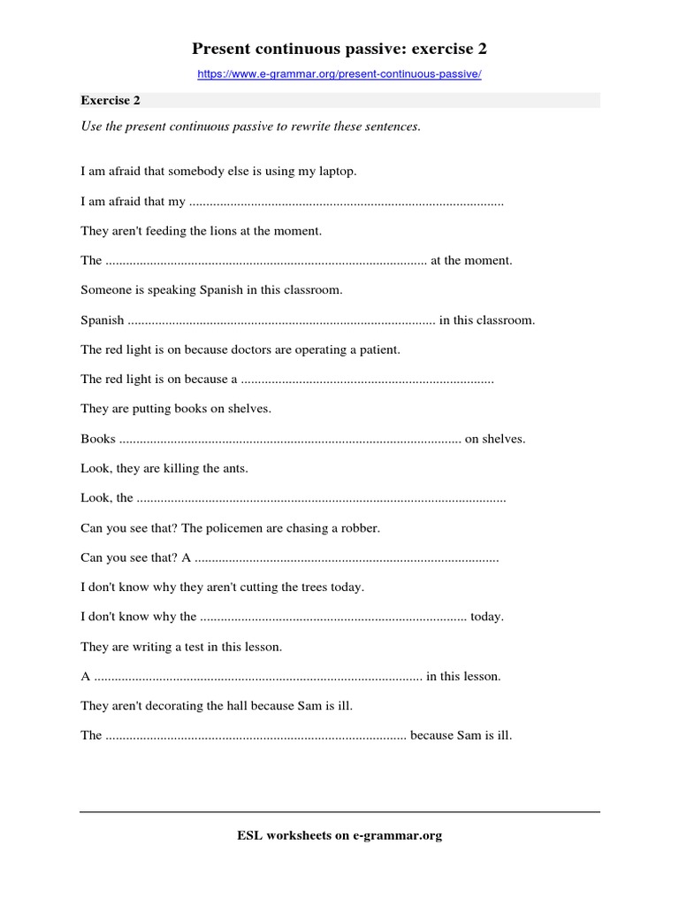 Present Continuous Passive Exercise 2 | PDF