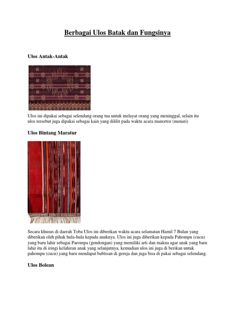 Berbagai Ulos Batak Dan Fungsinya | PDF