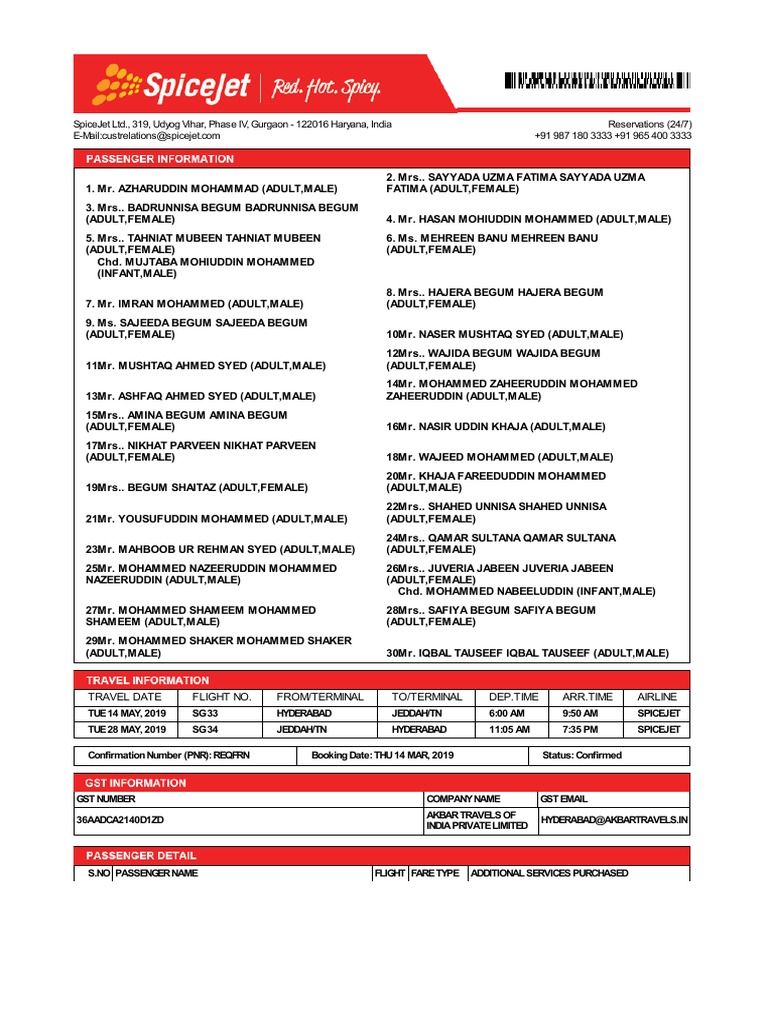 Spicejet LTD., 319, Udyog Vihar, Phase Iv, Gurgaon - 122016 Haryana ...