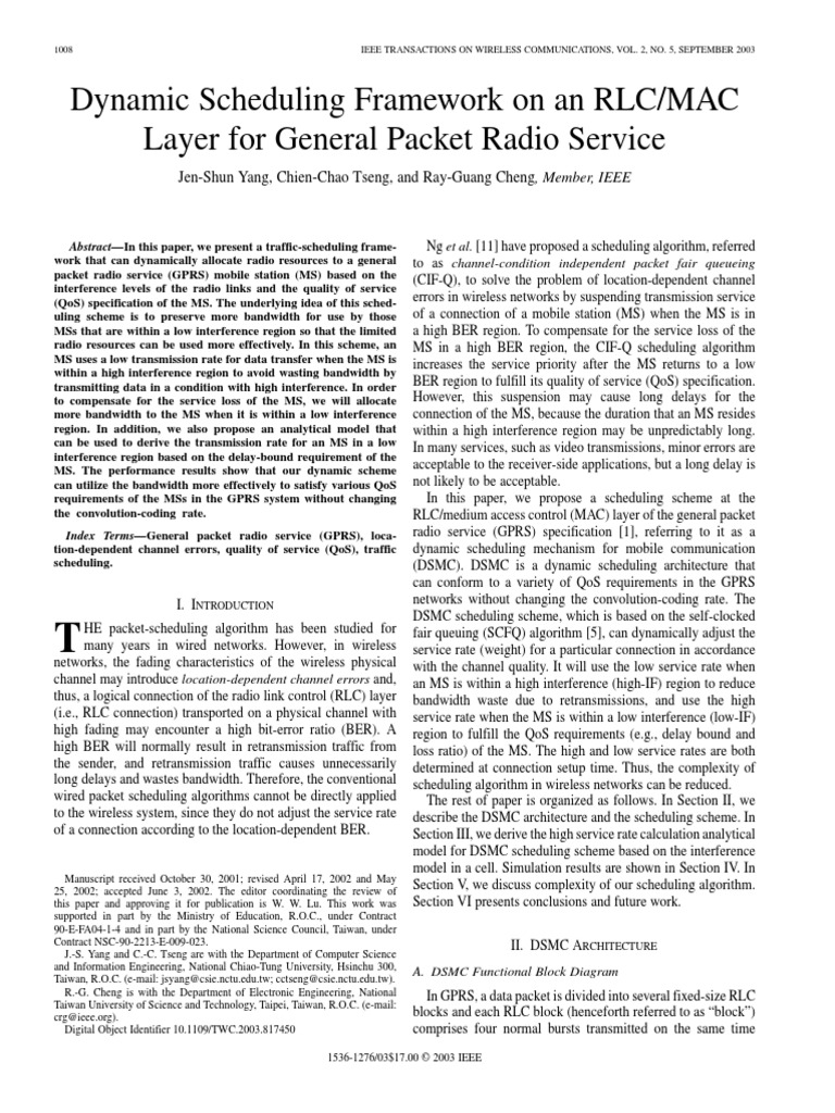 Dynamic Scheduling Framework On An RLC/MAC Layer For General Packet Radio Service | PDF ...