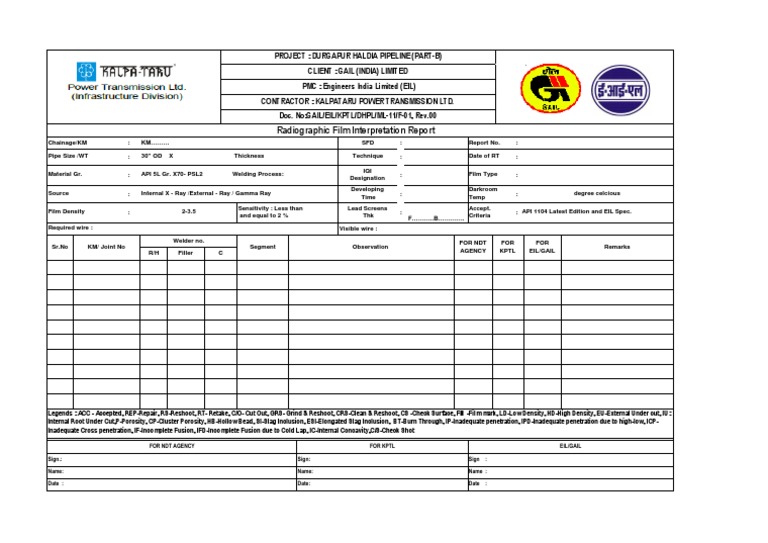 RT Technique-Report Format | Metalworking | Welding