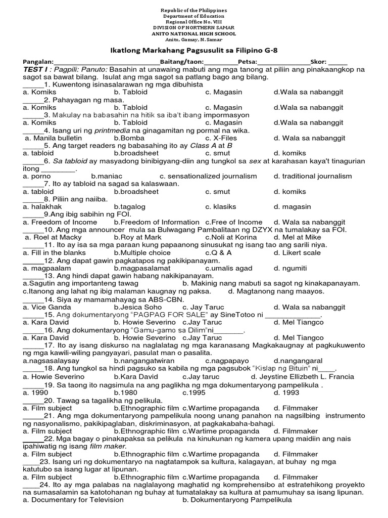 Ikatlong Markahan Filipino Grade 8 | PDF