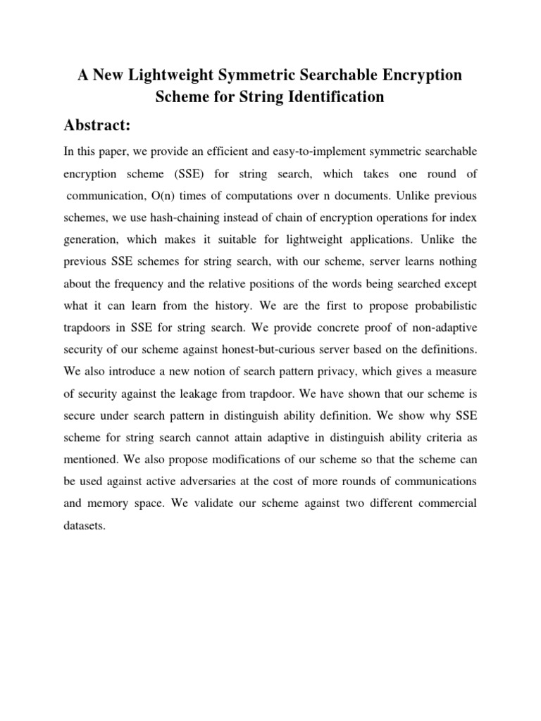 A New Lightweight Symmetric Searchable Encryption Scheme For String ...
