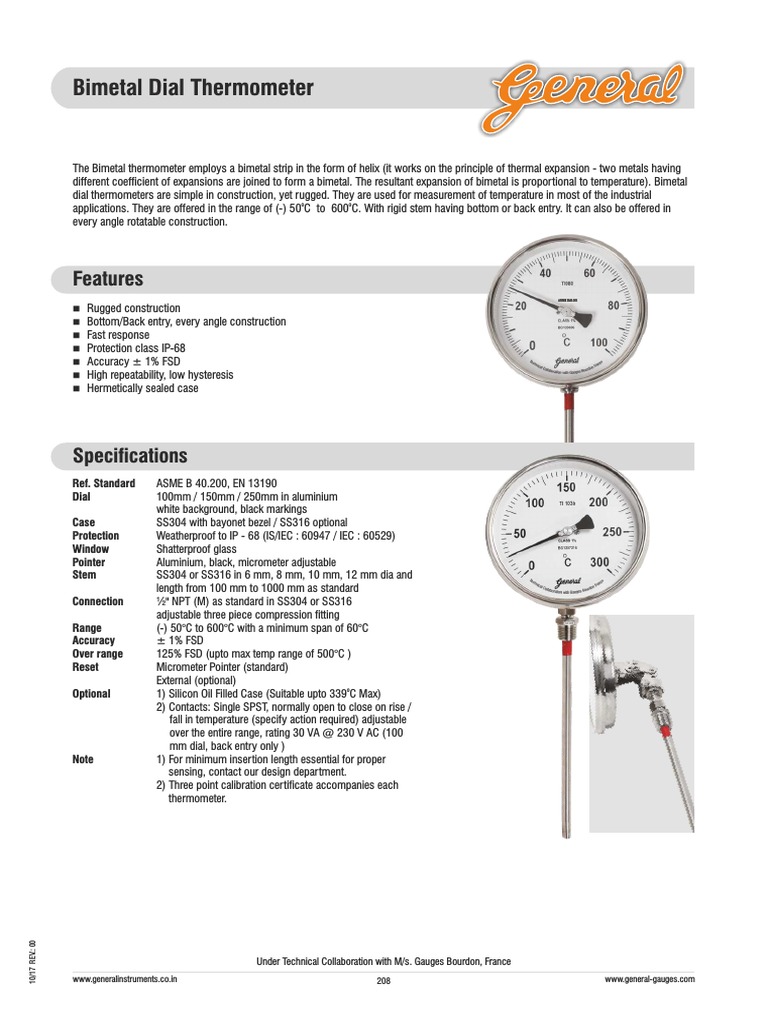 Bimetal Dial Thermometer Catalogue | PDF | Thermal Expansion | Building ...