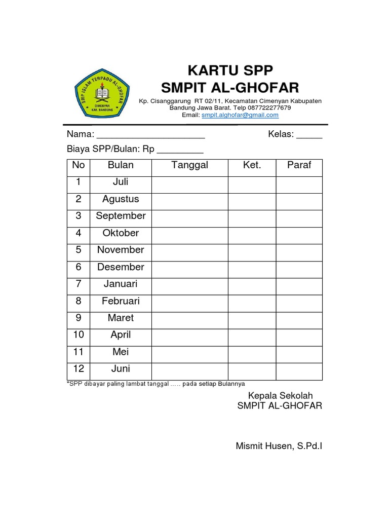 Contoh Kartu SPP | PDF
