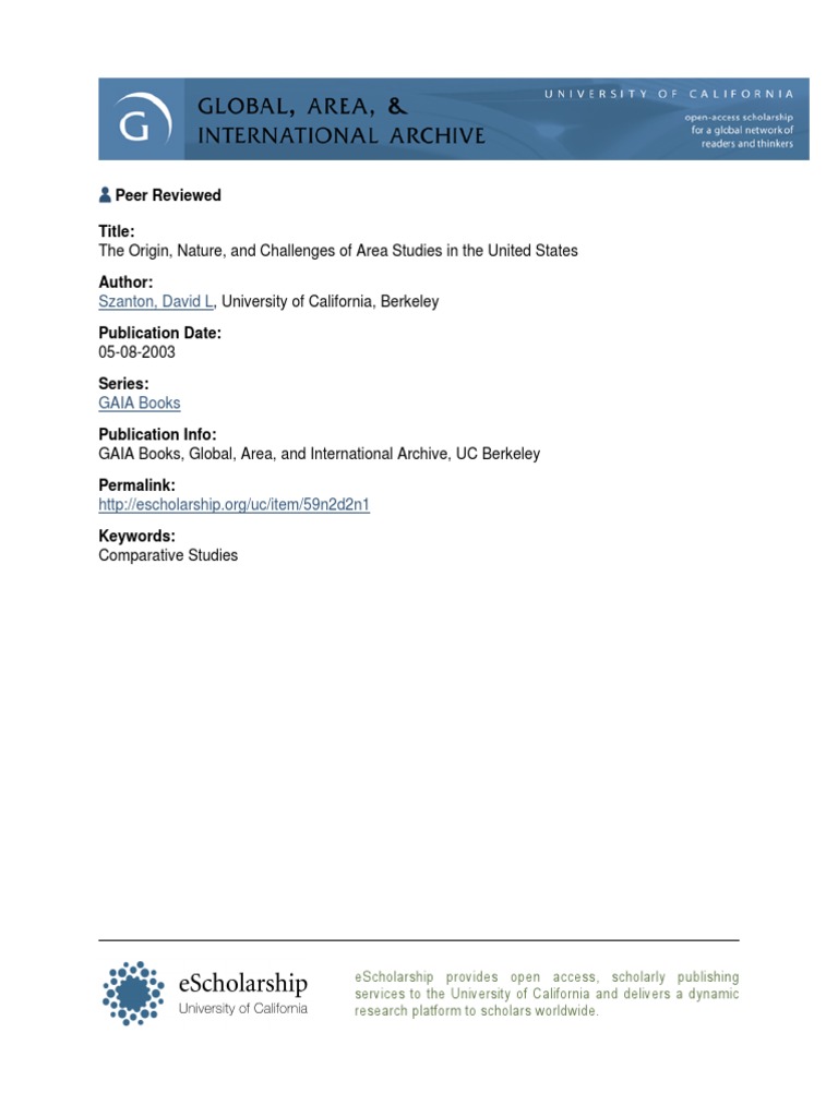 The Origin, Nature, and Challenges of Area Studies in The United States ...