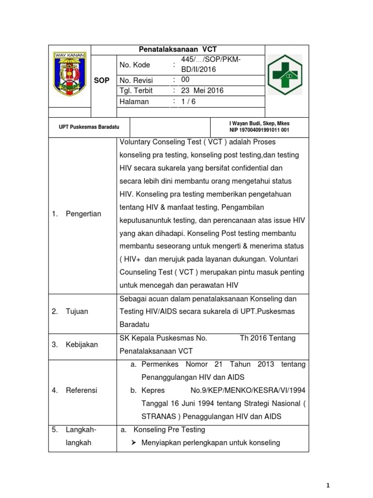 Sop Pemegang Program Hiv Dan VCT | PDF
