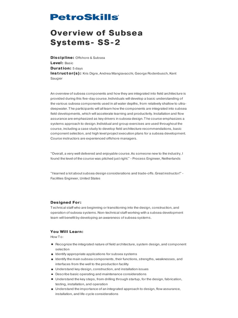 Overview of Subsea Systems | PDF | Subsea (Technology) | Offshore Drilling