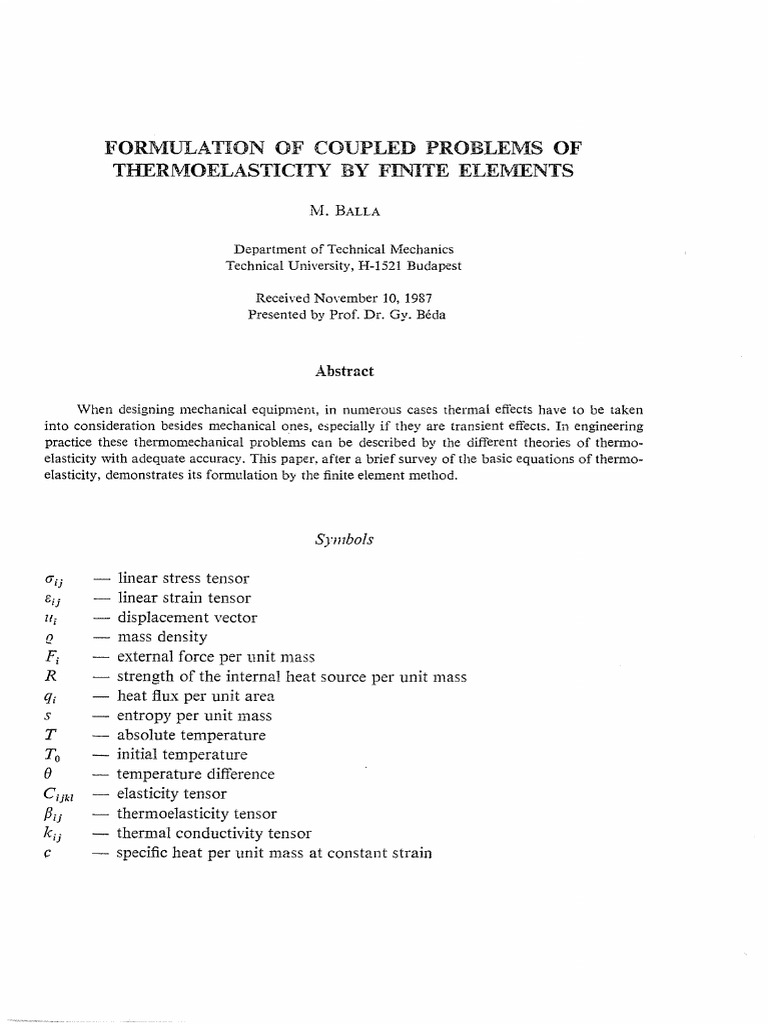 Formulation of Coupled Problems of Thermoelasticity by Finite Elkments | Download Free PDF ...