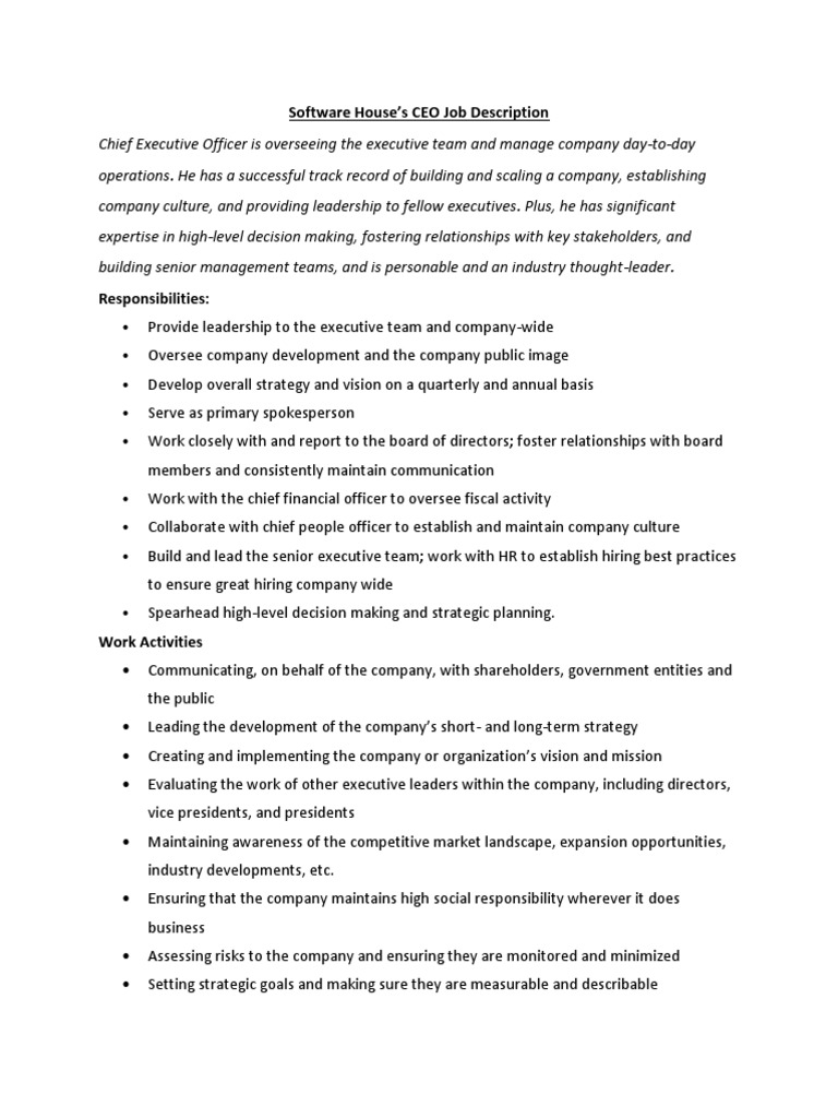 CEO Job Descriptions | PDF