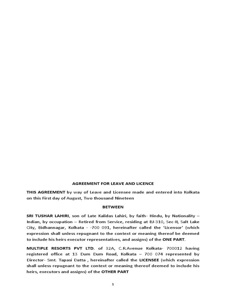 AGREEMENT For LEAVE and LICENCE | PDF | License | Landlord