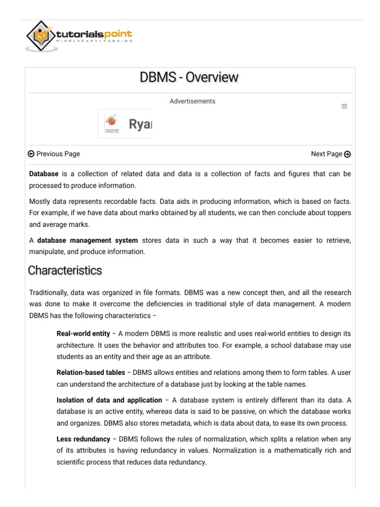 DBMS TutorialsPoint-min PDF | PDF | Relational Database | Databases