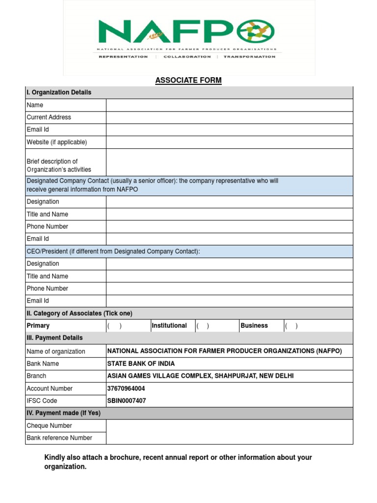 Associate Form: Kindly Also Attach A Brochure, Recent Annual Report or ...