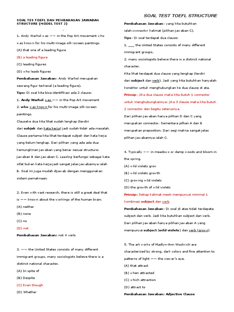 Soal dan Pembahasan TOEFL Struktur | PDF