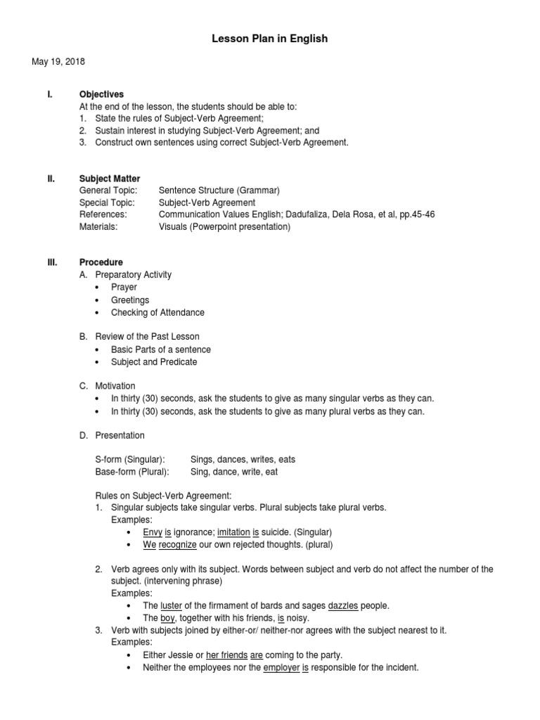 Sample LP | PDF | Subject (Grammar) | Verb