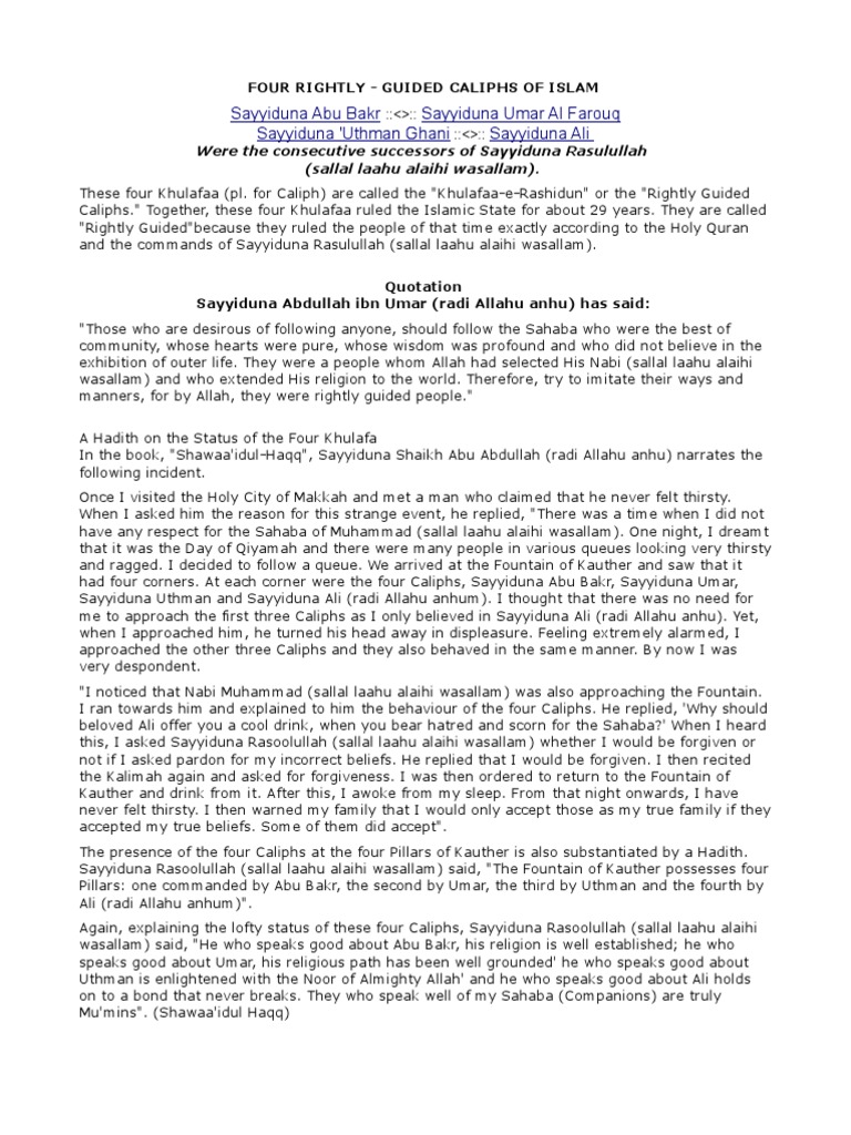 Four Rightly Guided Caliphs of Islam | PDF | Caliphate | Umar