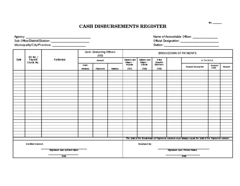 Cash Disbursements Register: Municipality/City/Province | Download Free ...