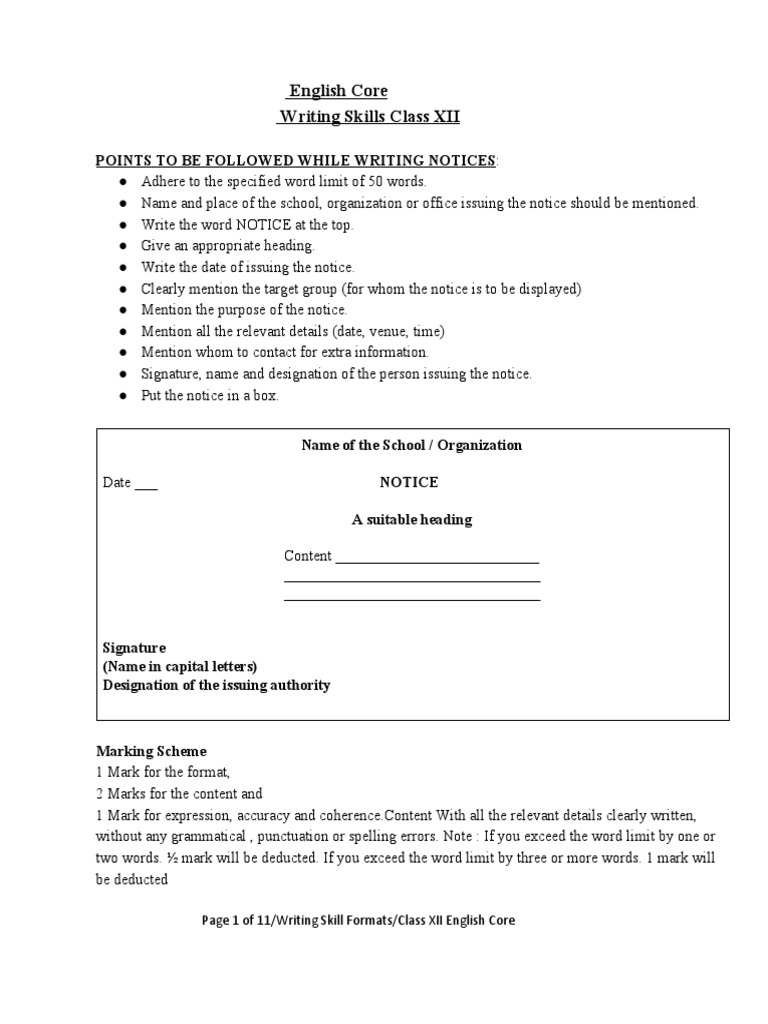 ENGLISH CORE Writing Skill Formats | PDF | Literacy | Paragraph