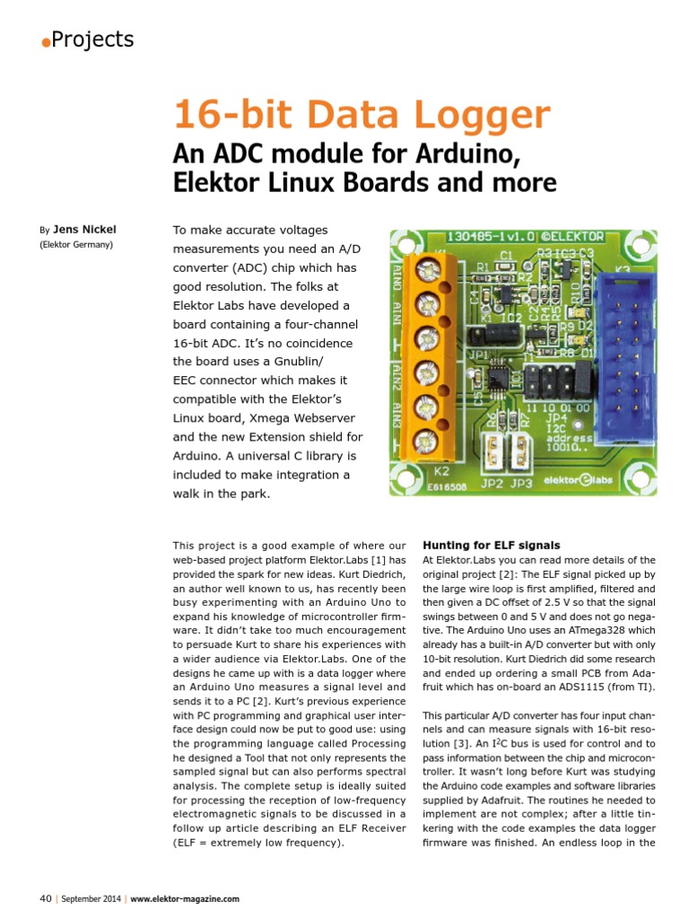 16-Bit Data Logger | PDF | Analog To Digital Converter | Arduino