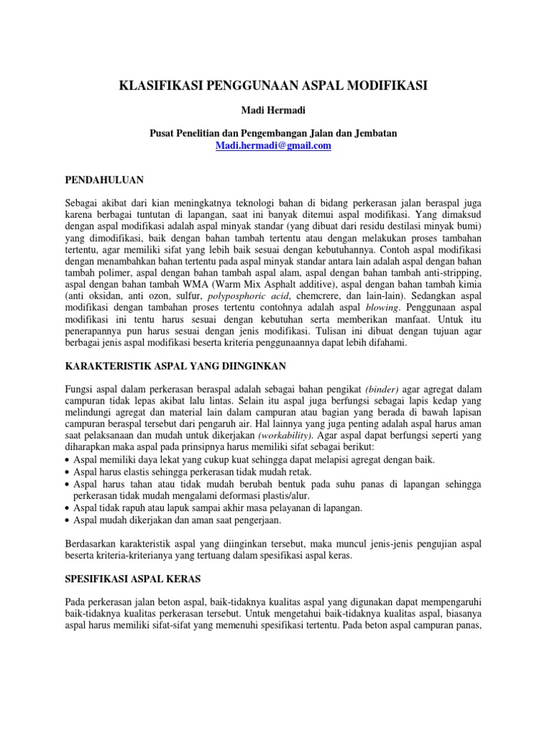 KLASIFIKASI ASPAL MODIFIKASI | PDF