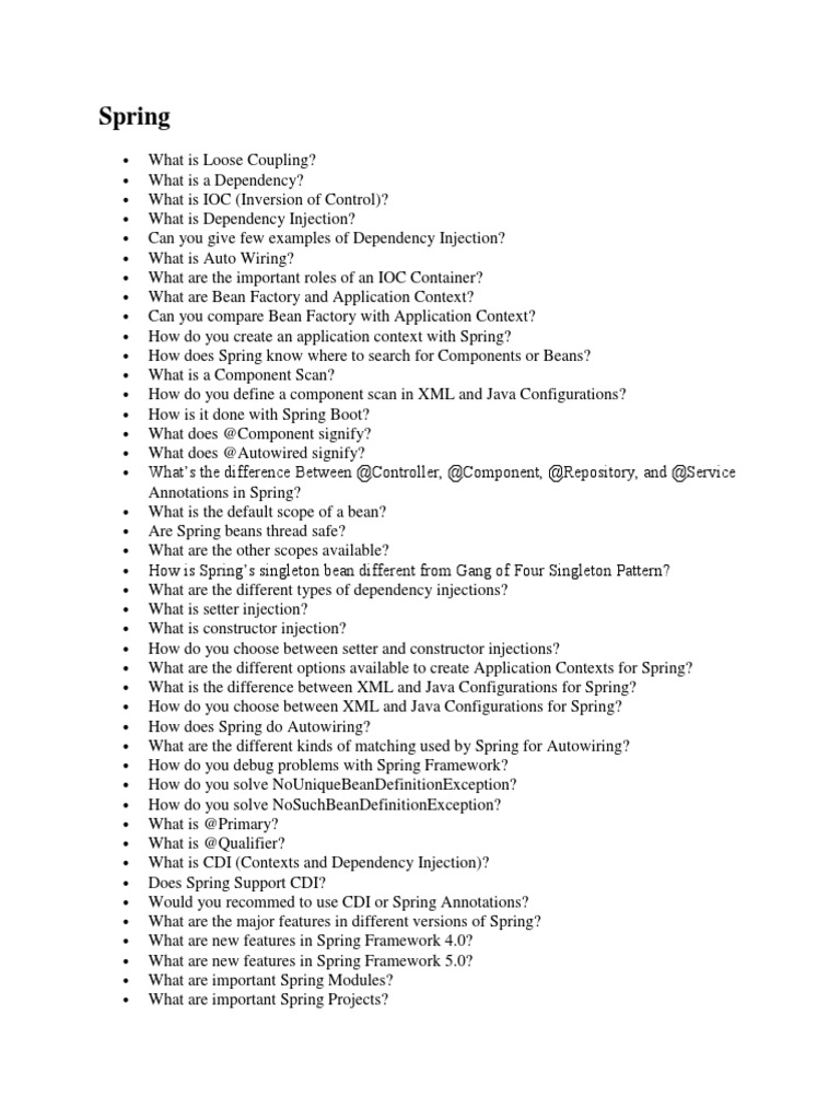 Spring Core, MVC, Boot, Data, Rest Ques | PDF | Spring Framework | Representational State Transfer