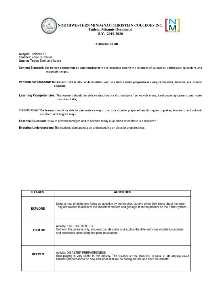 Science 10 Earth and Space Learning Plan | PDF | Wellness | Science ...