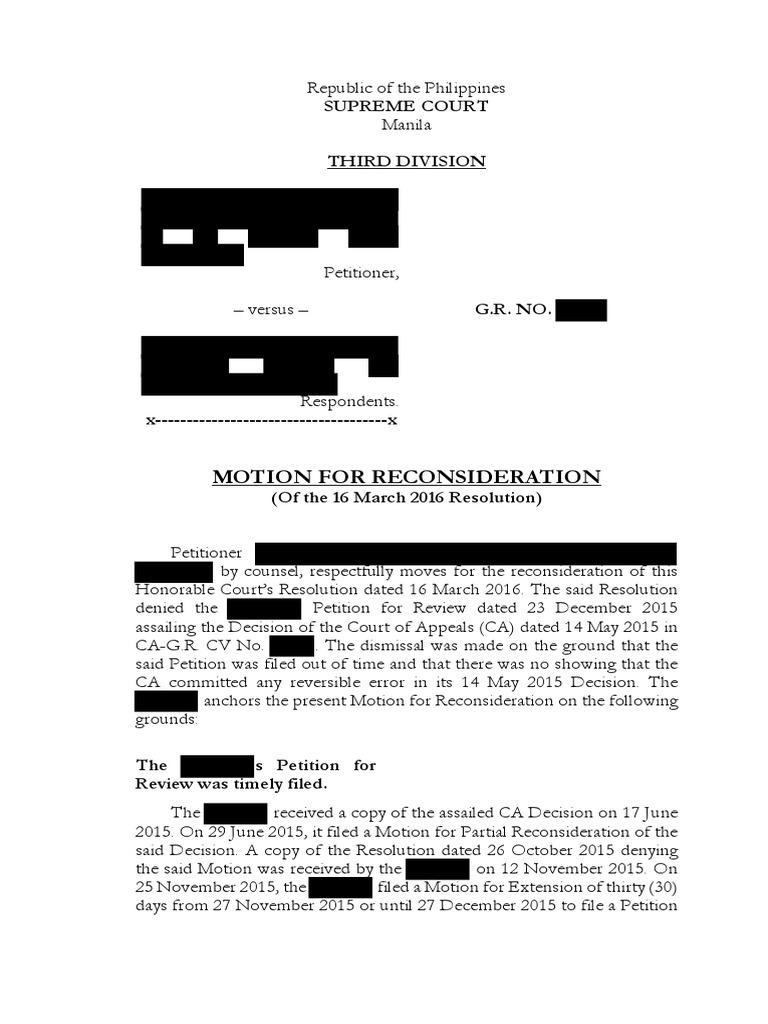 06 - Motion For Reconsideration For NTC v. Abiera - Redacted | PDF ...