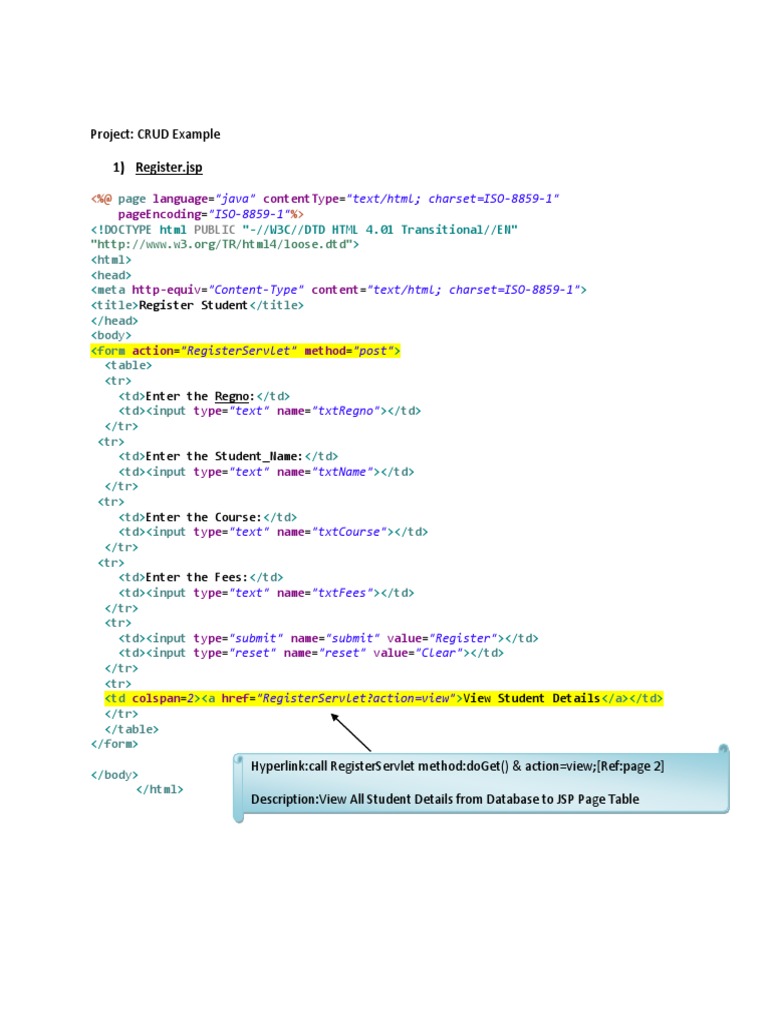 1) Register - JSP: Project: CRUD Example | PDF | Java Servlet | Computer Data