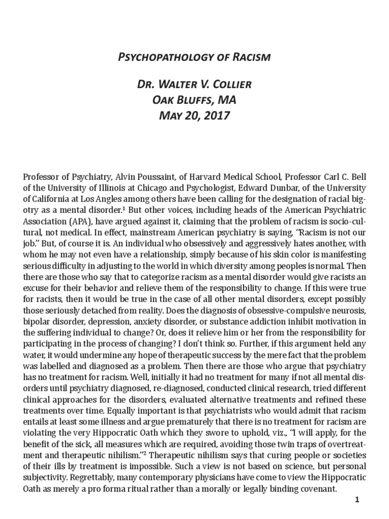 Psychopathology of Racism PDF | PDF | Mental Disorder | Racism