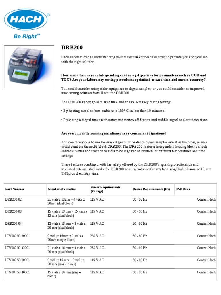 Hach DRB200 | PDF | Laboratories | Manufactured Goods