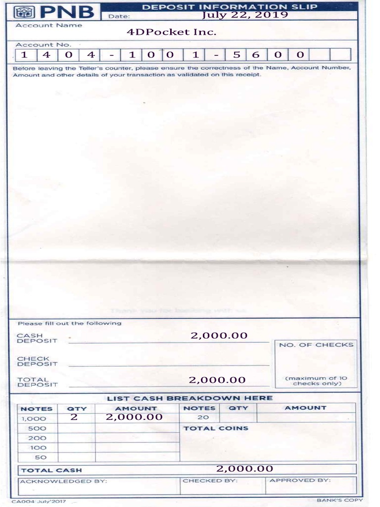PNB Deposit Slip Form | PDF | Banking | Financial Services