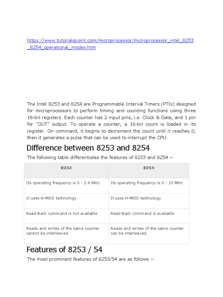 Difference Between 8253 and 8254: - 8254 - Operational - Modes - HTM | PDF | Computer ...