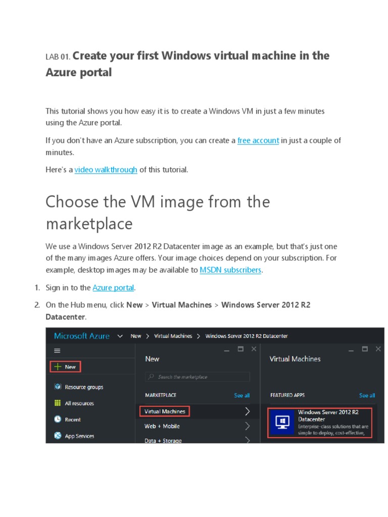 Lab 01. Create VM Via Portal (v2) | PDF | Microsoft Azure | Virtual Machine