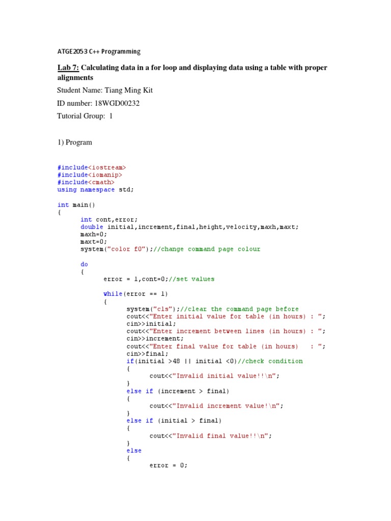 C++ Programming Lab Report | PDF | Areas Of Computer Science | Computer Programming