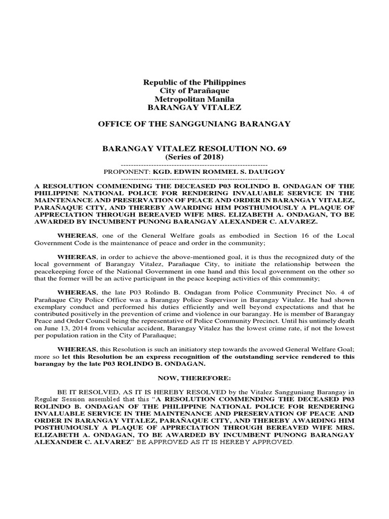 Republic of The Philippines City of Parañaque Metropolitan Manila ...