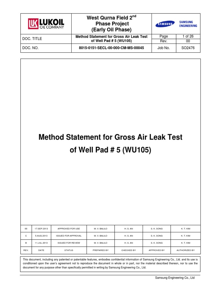 Gross Air Leak Test Method for WU105 | PDF