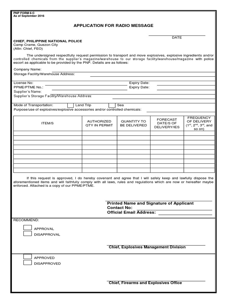 Application For Radio Message: Chief, Philippine National Police | PDF ...