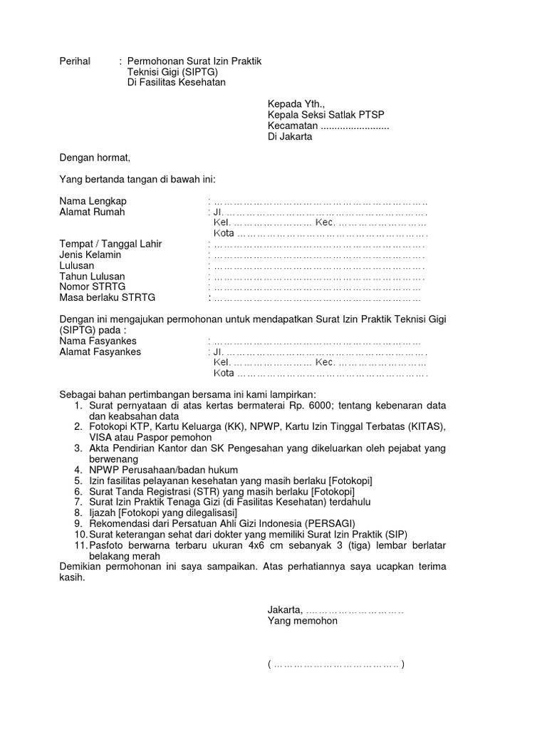 Contoh Surat Permohonan Sip | PDF