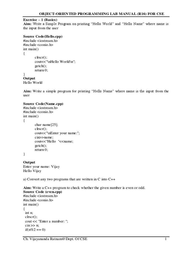 Object-Oriented Programming Lab Manual R | PDF | Method (Computer ...