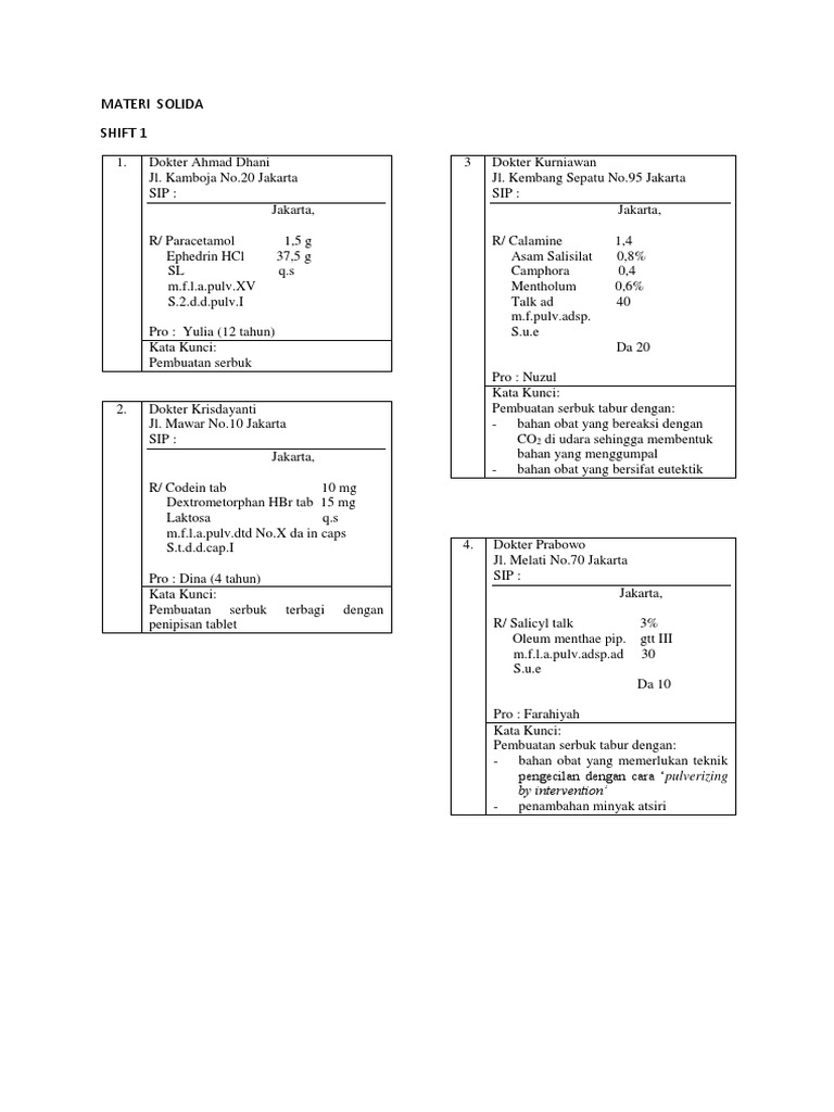 Resep Obat: Serbuk, Salep, Larutan, Emulsi | PDF