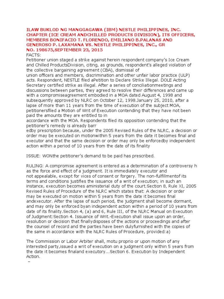 Ilaw Buklod NG Manggagawa Vs Nestle | PDF | Judgment (Law ...
