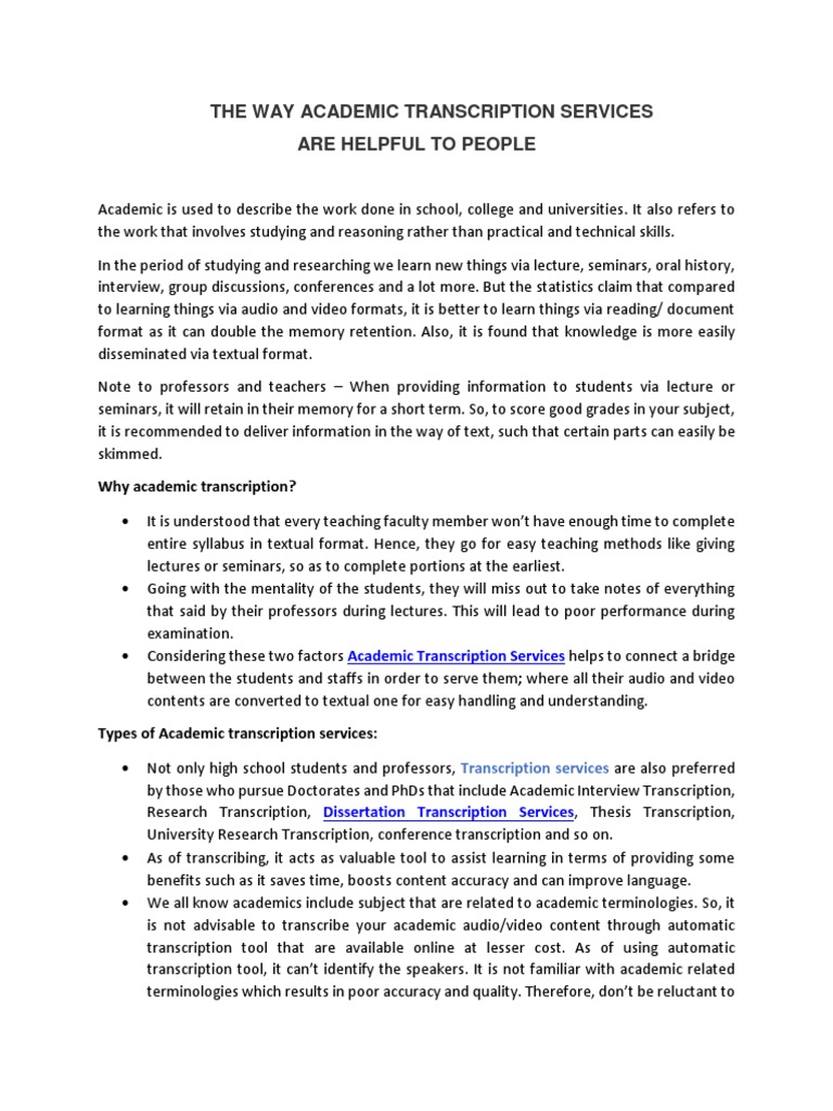 Benefits of Academic Transcription Services | PDF | Lecture | Doctor Of ...