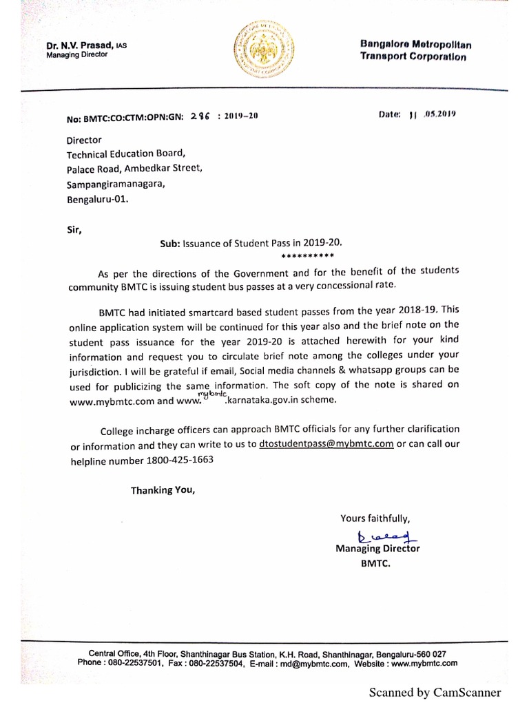 BMTC Letter 1 | PDF