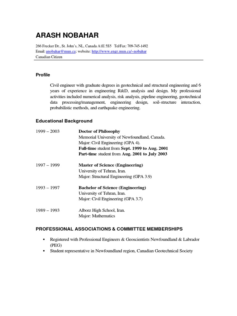 Resume Arash Nobahar | PDF | Structural Analysis | Engineering
