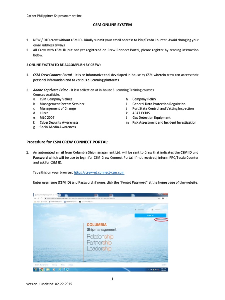 CSM Crew Connect Portal Guide | PDF | Password | Educational Technology