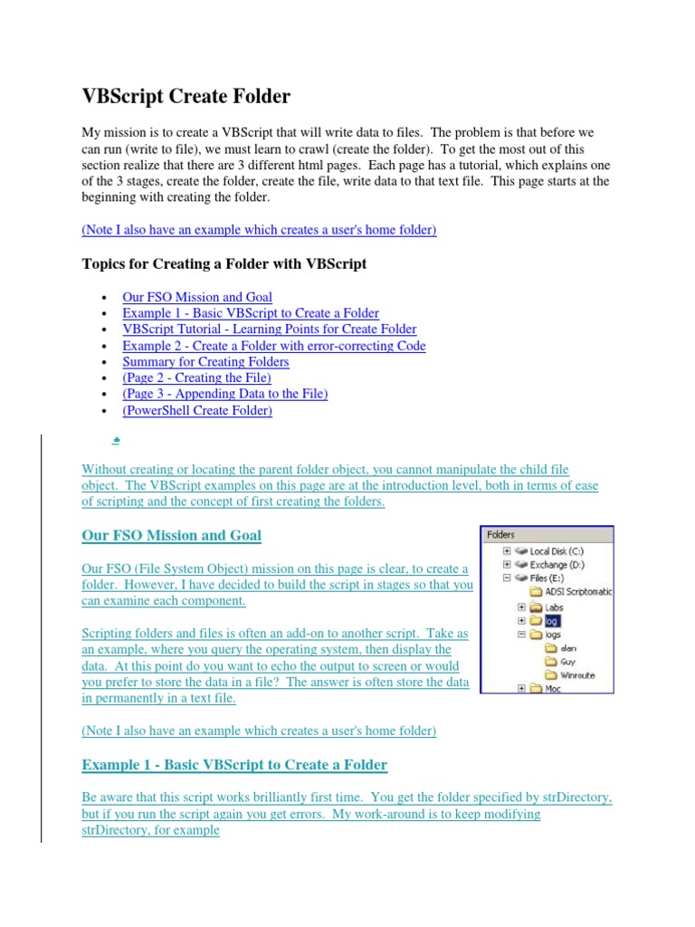 VBScript Create Folder | PDF | Utility Software | Microsoft Windows