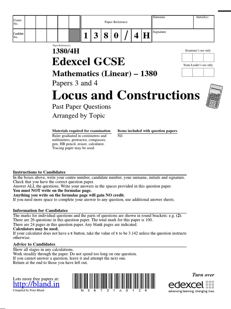 Locus and Constructions: Edexcel GCSE | PDF | Triangle | Question