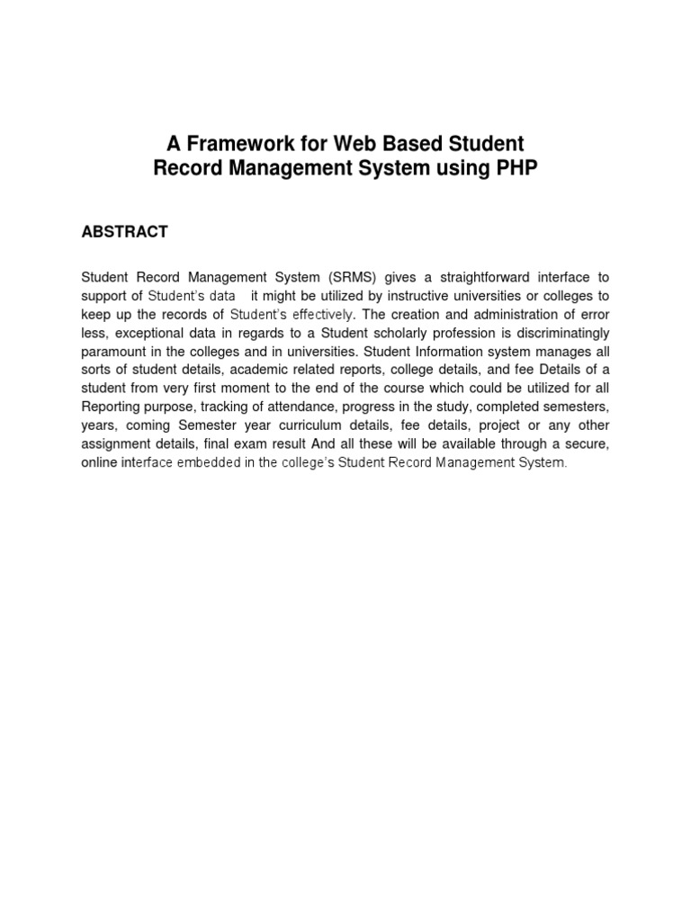 A Framework For Web Based Student Record Management System Using PHP | PDF | Php | Software ...